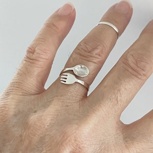 Sterling Silver Delicate Fork and Spoon Ring, Cutlery Ring, Cook Ring ...