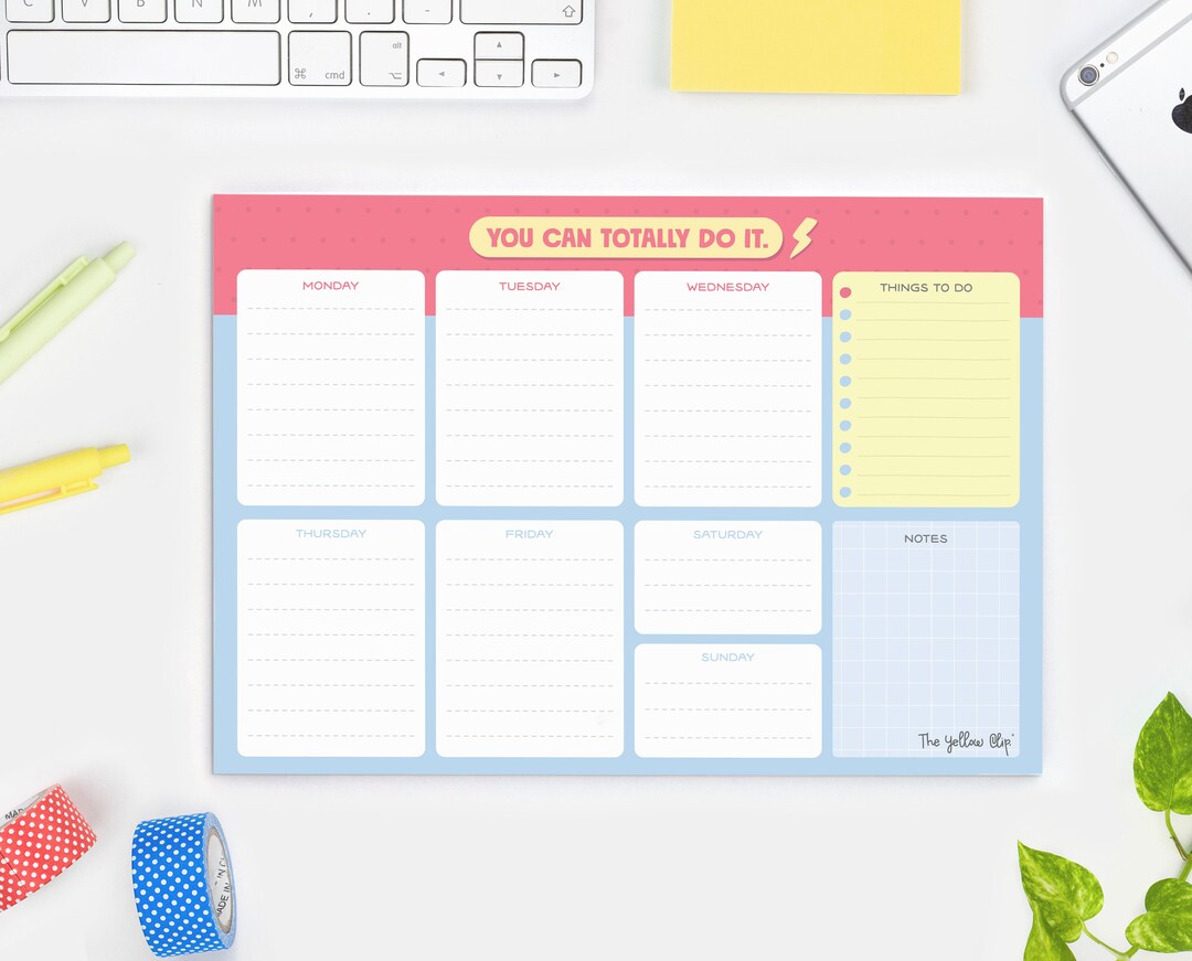 PRINTED Undated Weekly Desk Planner, Dateless Weekly Planner, Cute ...