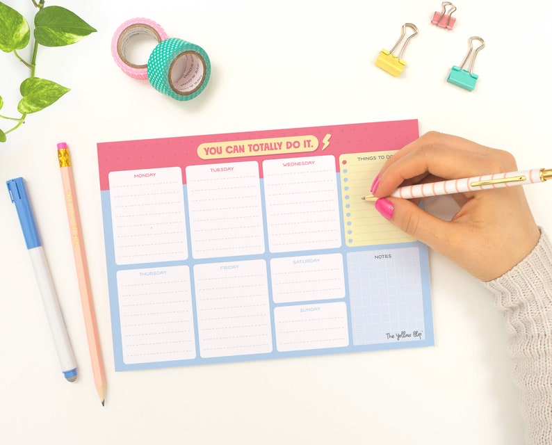 PRINTED Undated Weekly Desk Planner, Dateless Weekly Planner, Cute ...