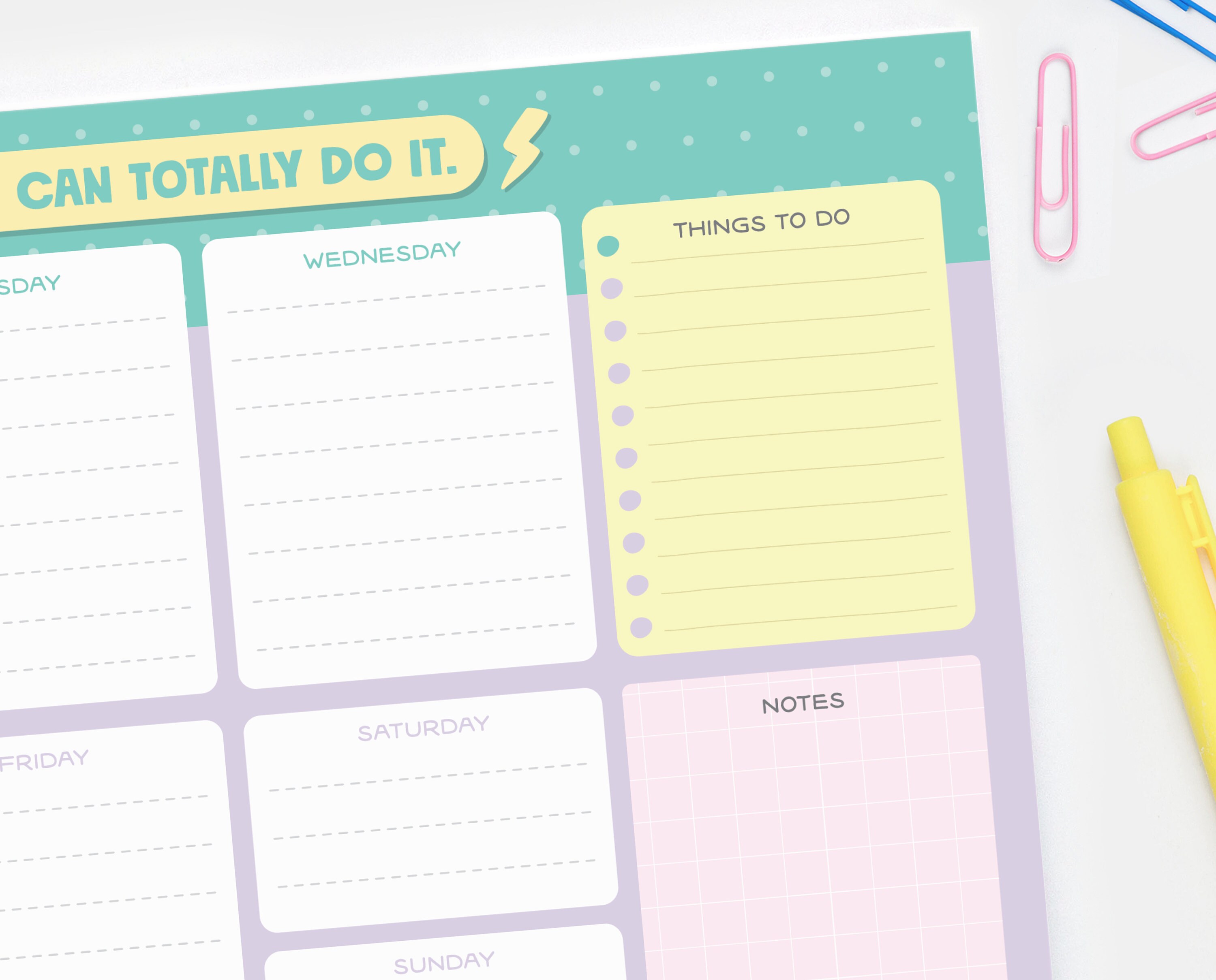 PRINTED Undated Weekly Desk Planner, Dateless Weekly Planner, Cute ...