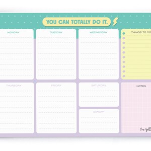 PRINTED Undated Weekly Desk Planner, Dateless Weekly Planner, Cute ...