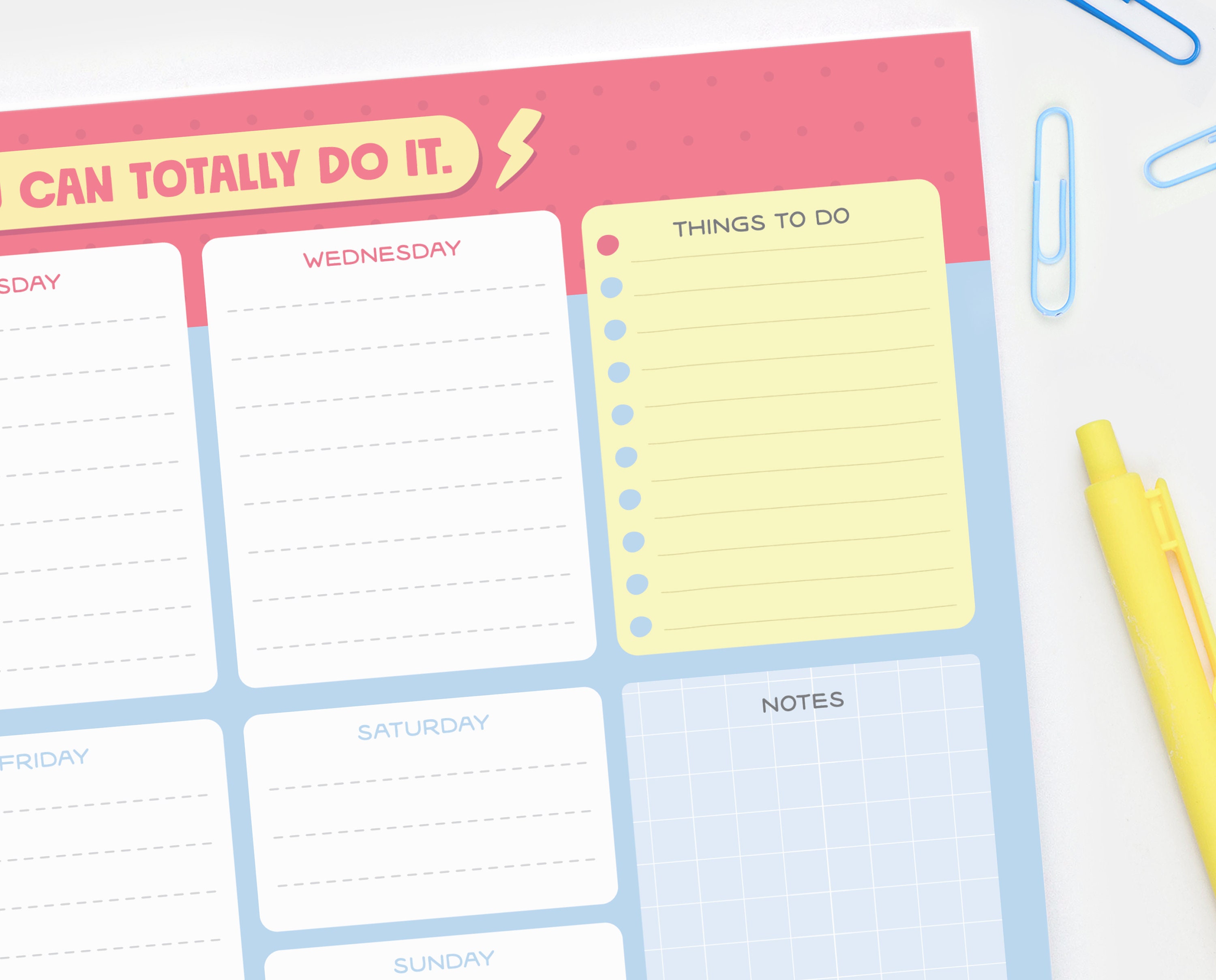 PRINTED Undated Weekly Desk Planner, Dateless Weekly Planner, Cute ...