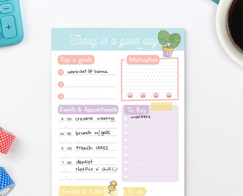 Set of Daily Planner and to Do List Desk Pad Mood Track to - Etsy
