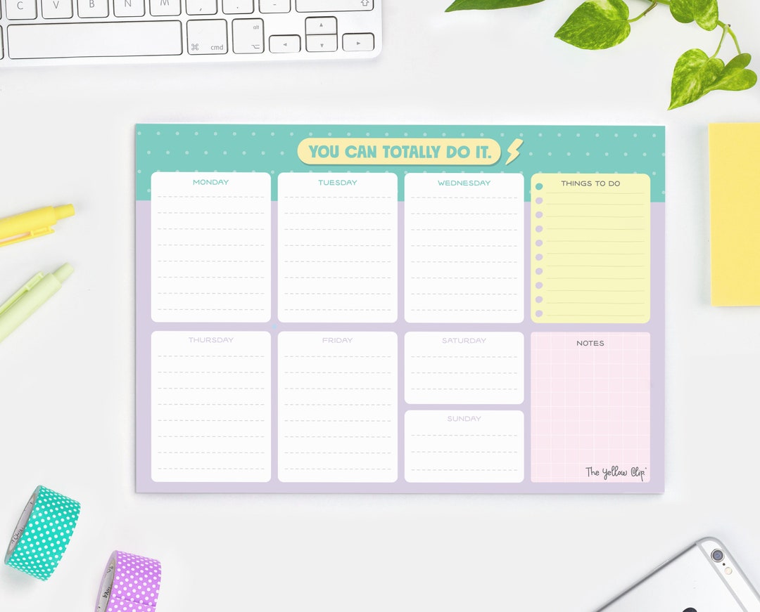 PRINTED Undated Weekly Desk Planner, Dateless Weekly Planner, Cute ...