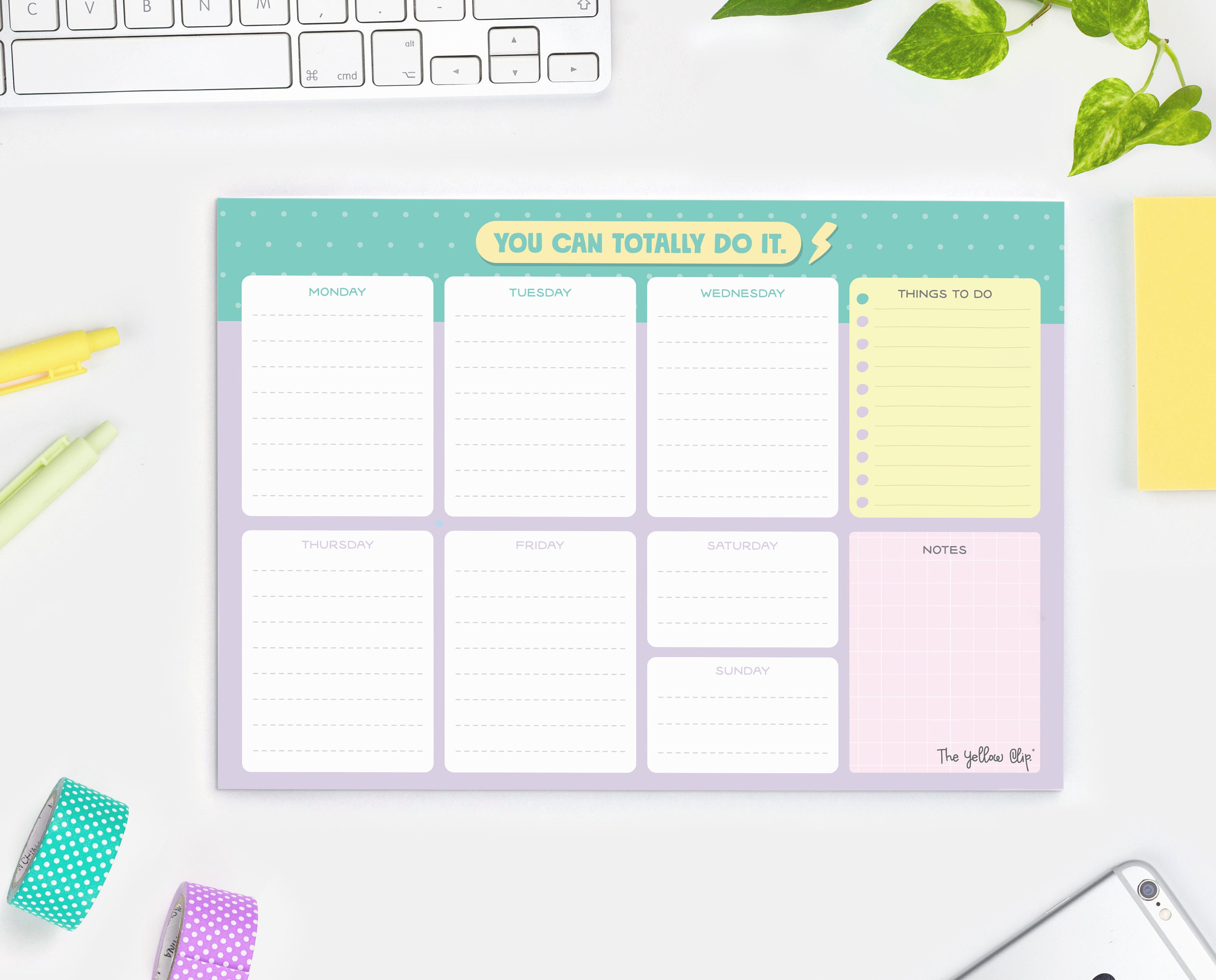 PRINTED Undated Weekly Desk Planner, Dateless Weekly Planner, Cute ...