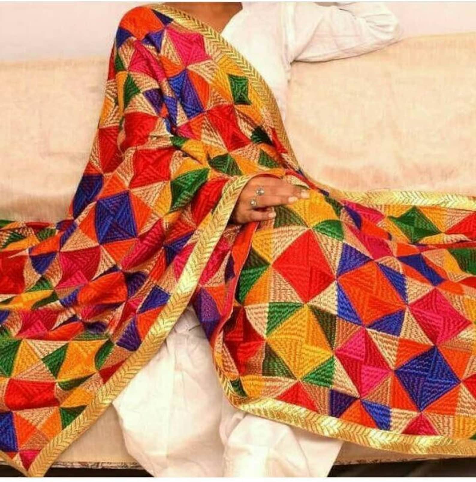 Beautiful phulkari dupatta long colorful dupatta for women | Etsy