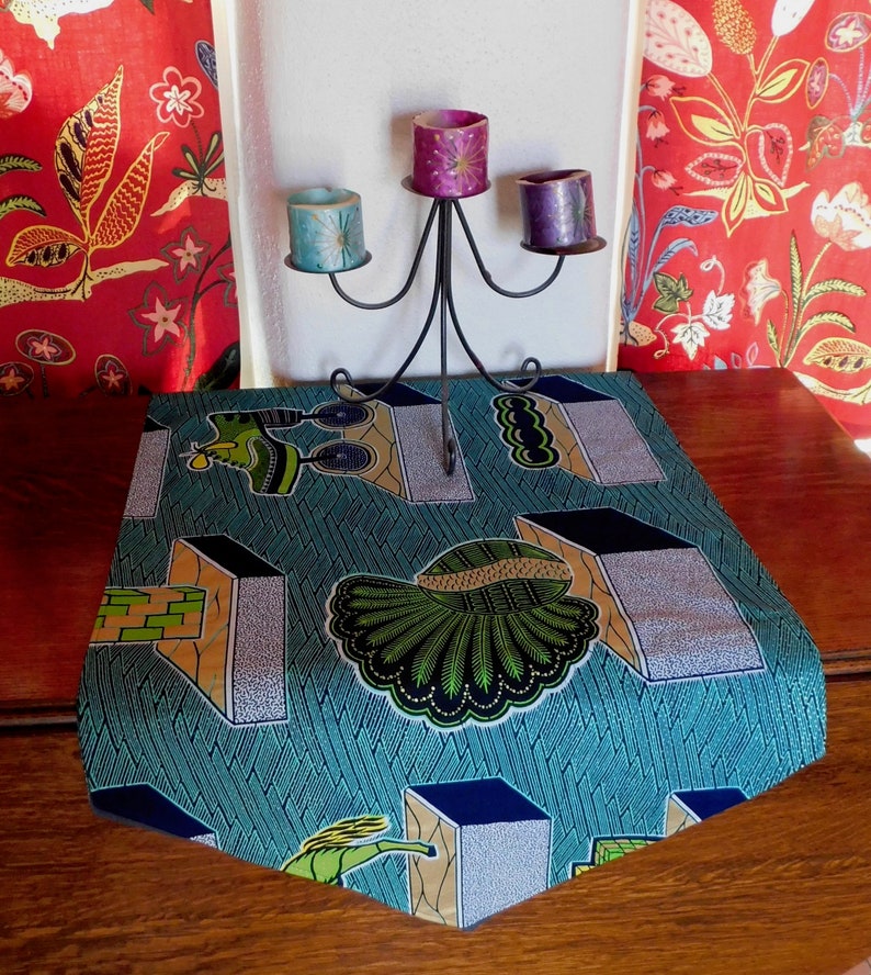 Aqua Blue Dutch Wax Table Runner - Beautiful Iconic Vlisco Design ...