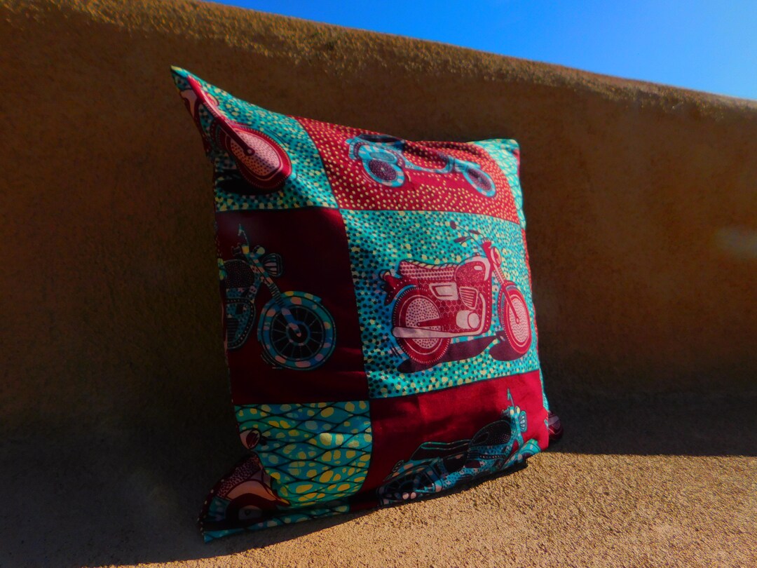 Scooter and Motorbike Design Print Pillow Cover - Pagne Wax Block Throw ...