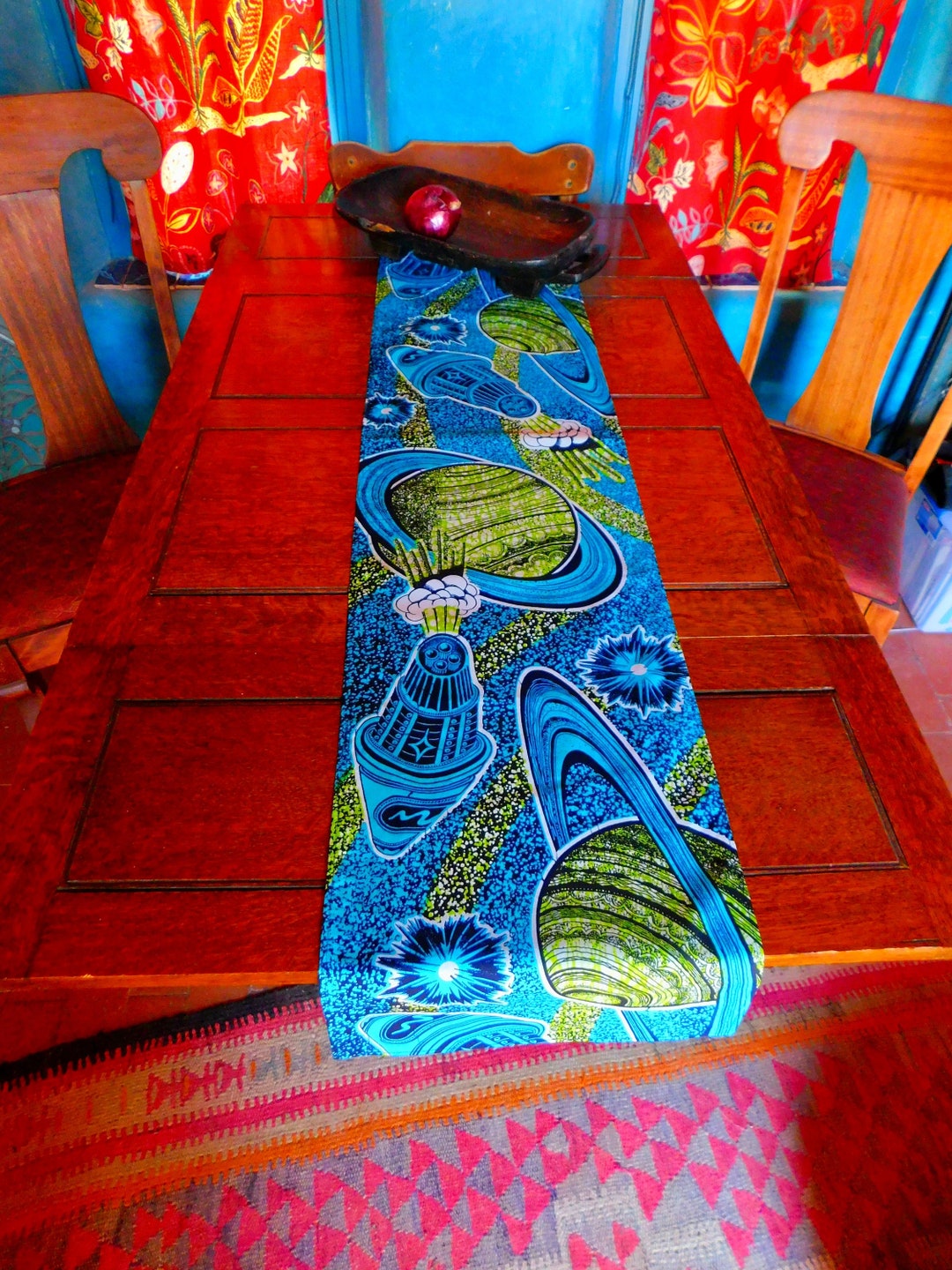 Blue and Green Rocket Ship Table Cloth Runner Planet & Spaceship Object ...