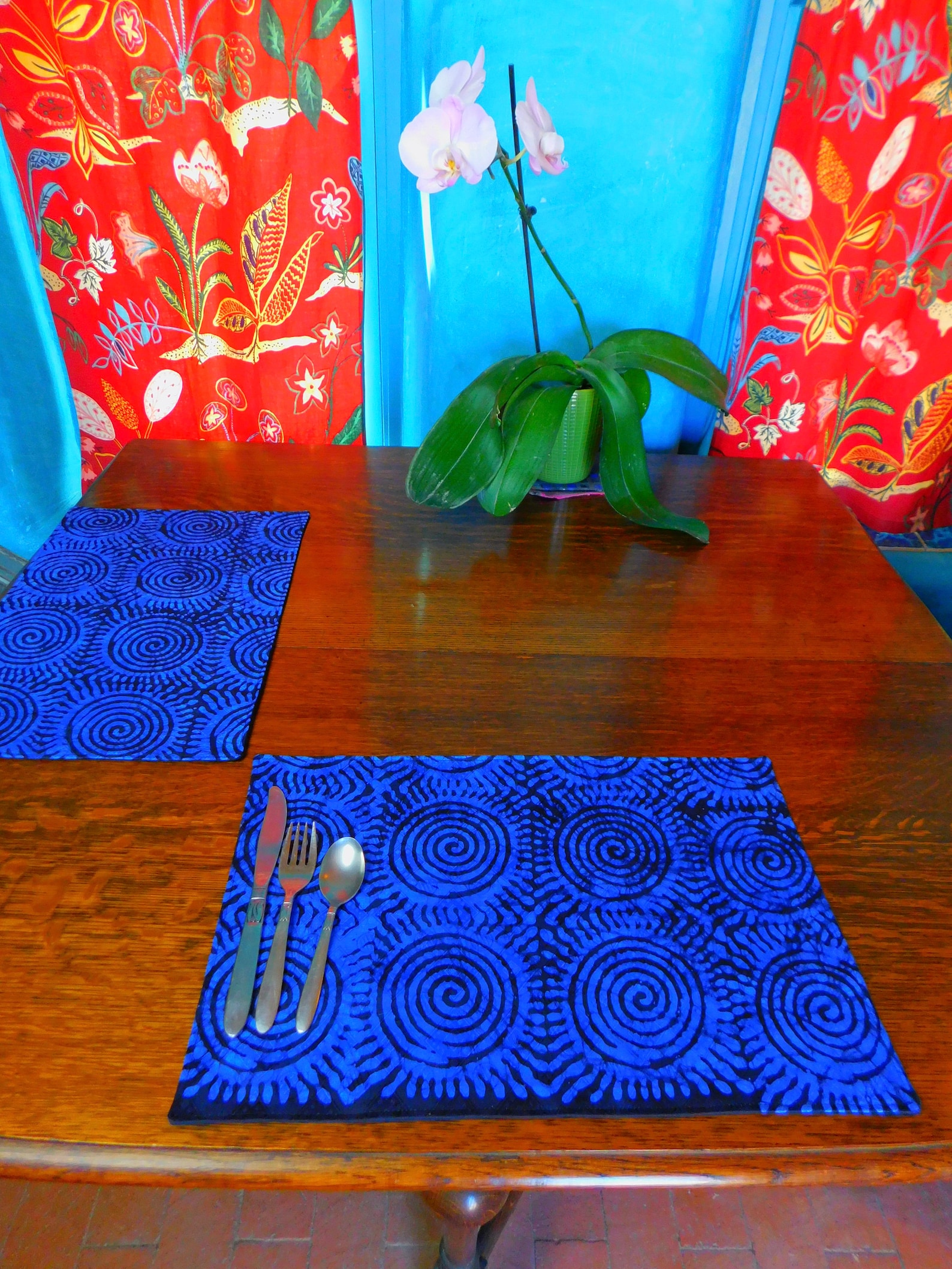 Blue African Indigo Adire Cloth Placemats: Spiral Design - Set of Two ...