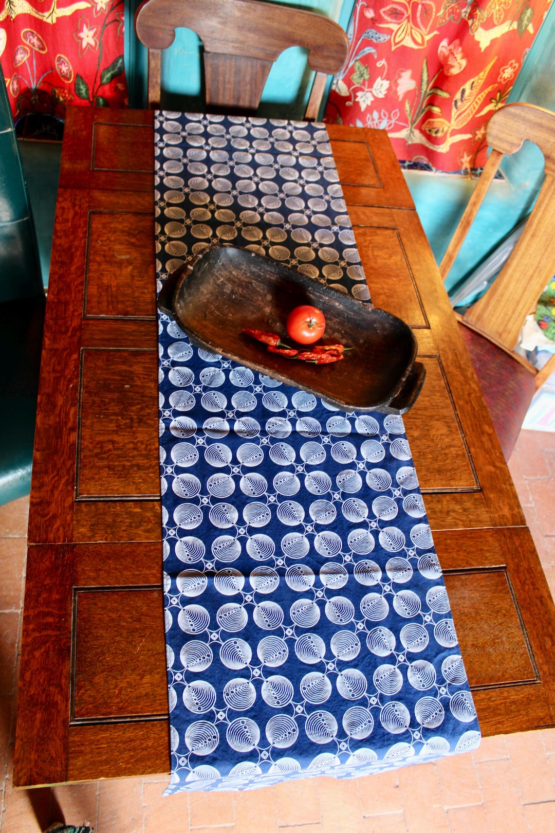 Indigo Blue Shwe Shwe Cotton Table Runner - South African Spiral Print ...