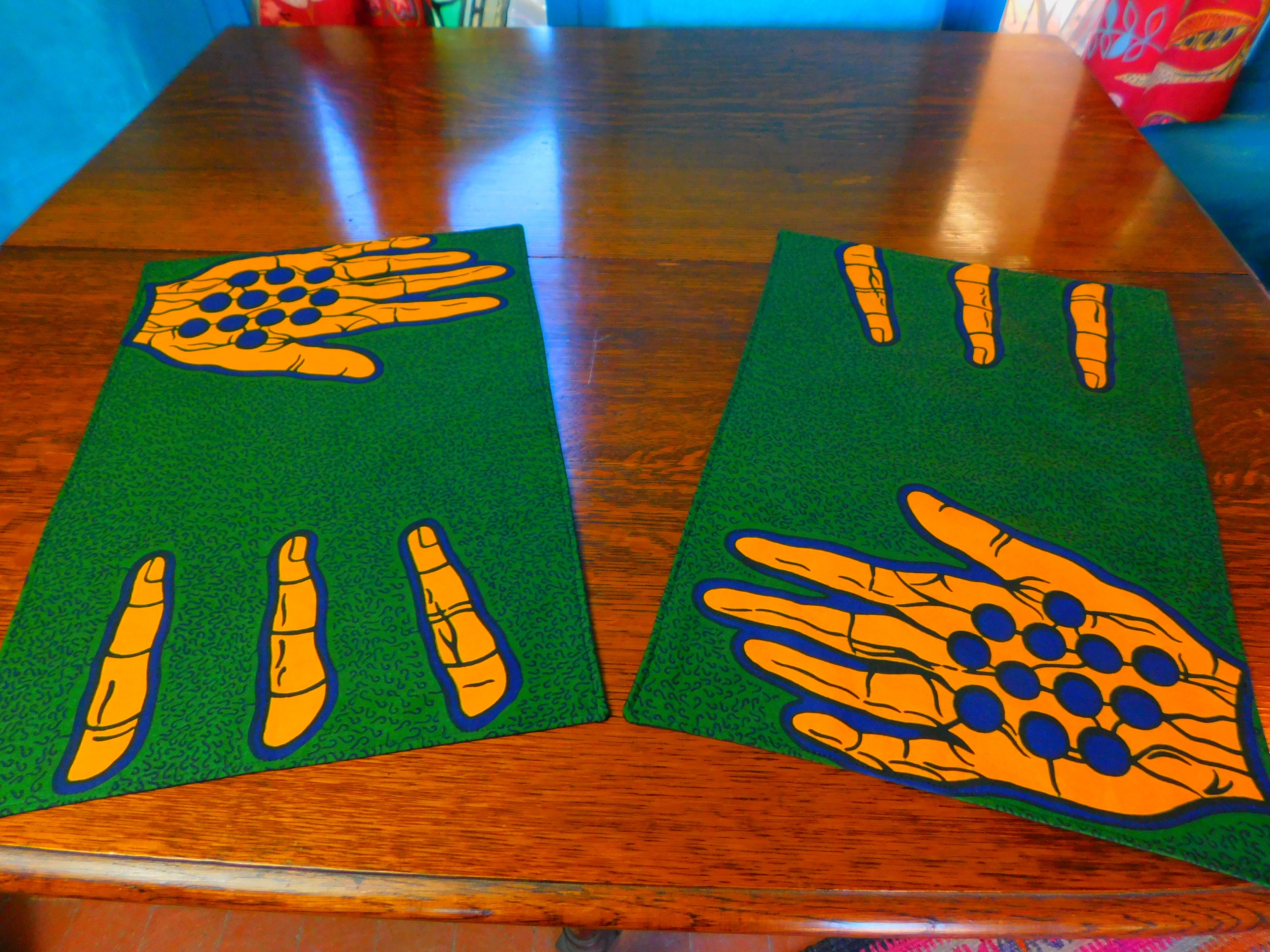 Hand and Finger Wax Block Placemats - Large Hand & Finger Design ...