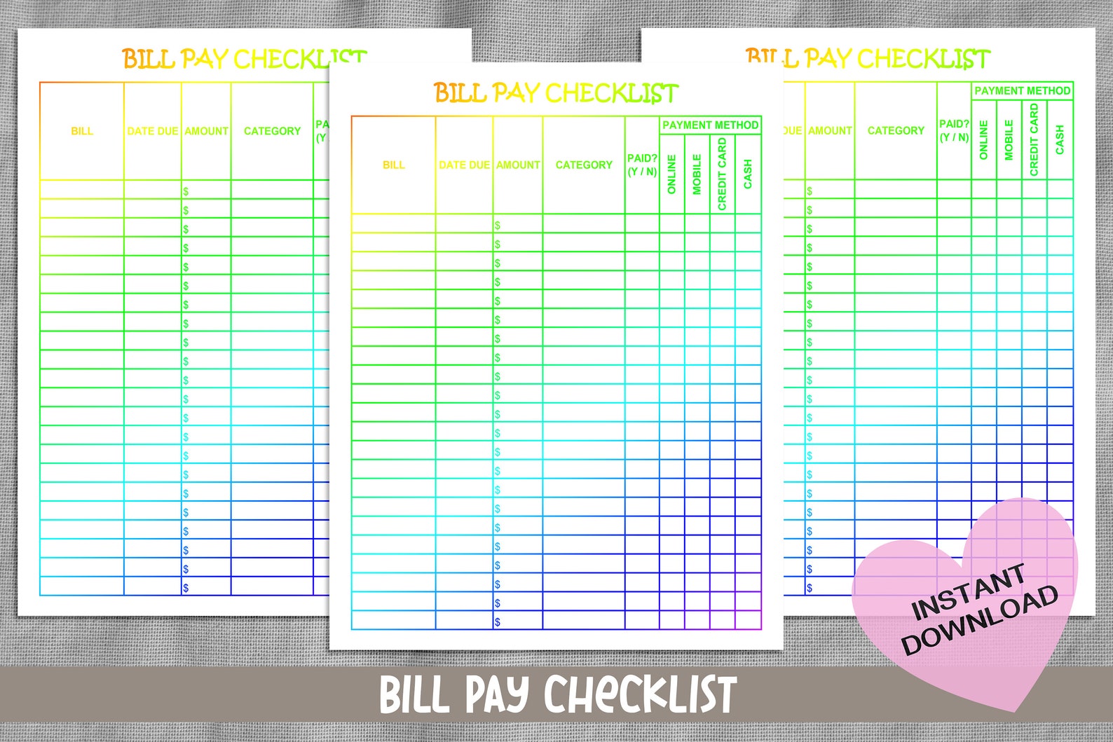 Printable Bill Pay Checklist – Vertical A4 Printable Track You Bill ...