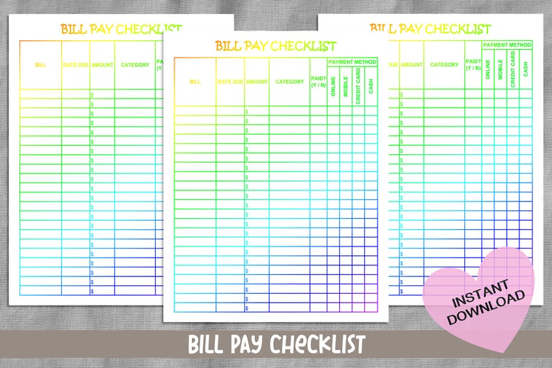 Bill Pay Checklist: Vertical A4 Printable (instant Download) - Etsy