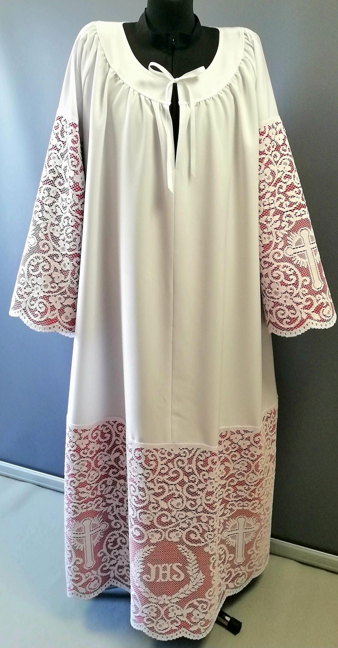 Cannon Lace Alb With Red Linen Tie Style Chasuble Vestments Black - Etsy