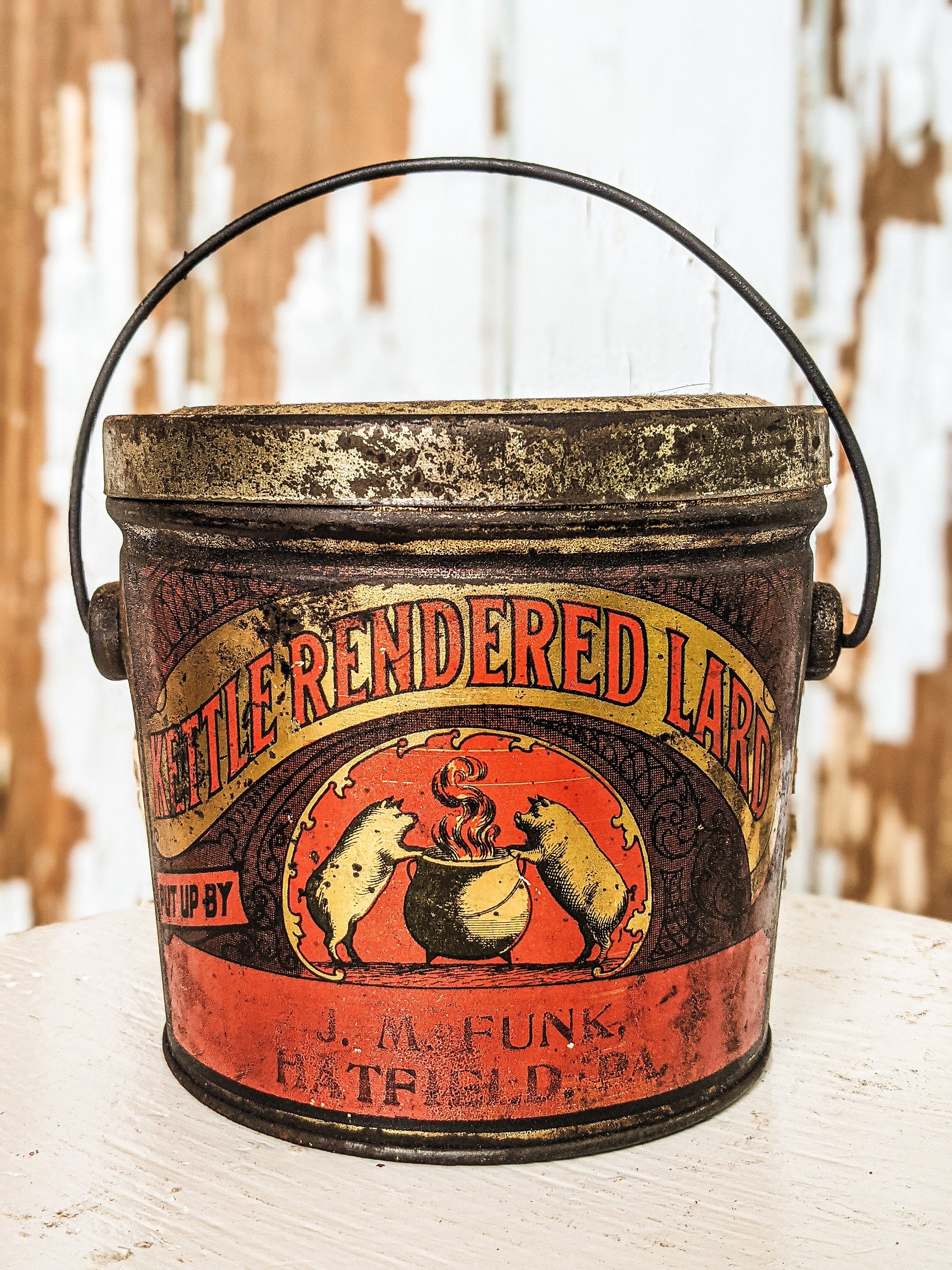 Boxes & Bins Tins Home Rendered Lard Arbogast and Bastian Co PA Large ...