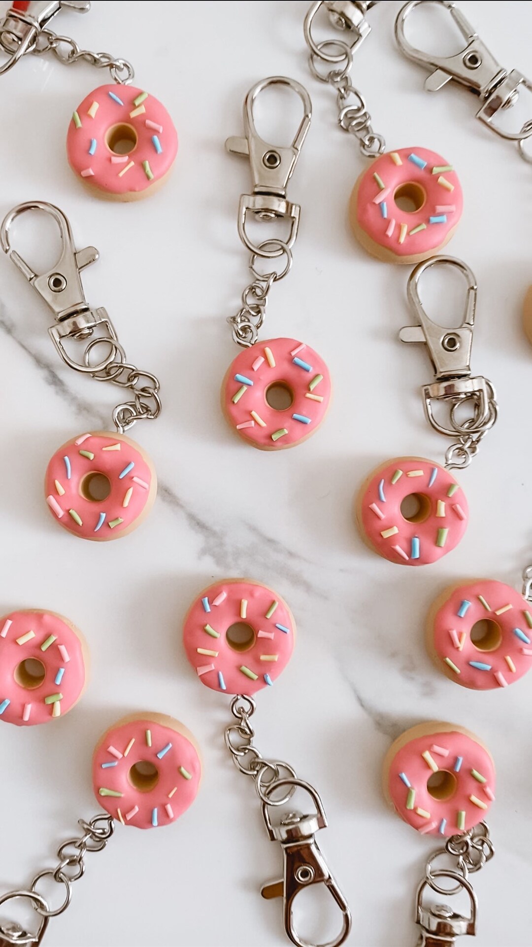 Cute Pink Doughnut Keychains With Sprinkles, Cute Food Keychain ...