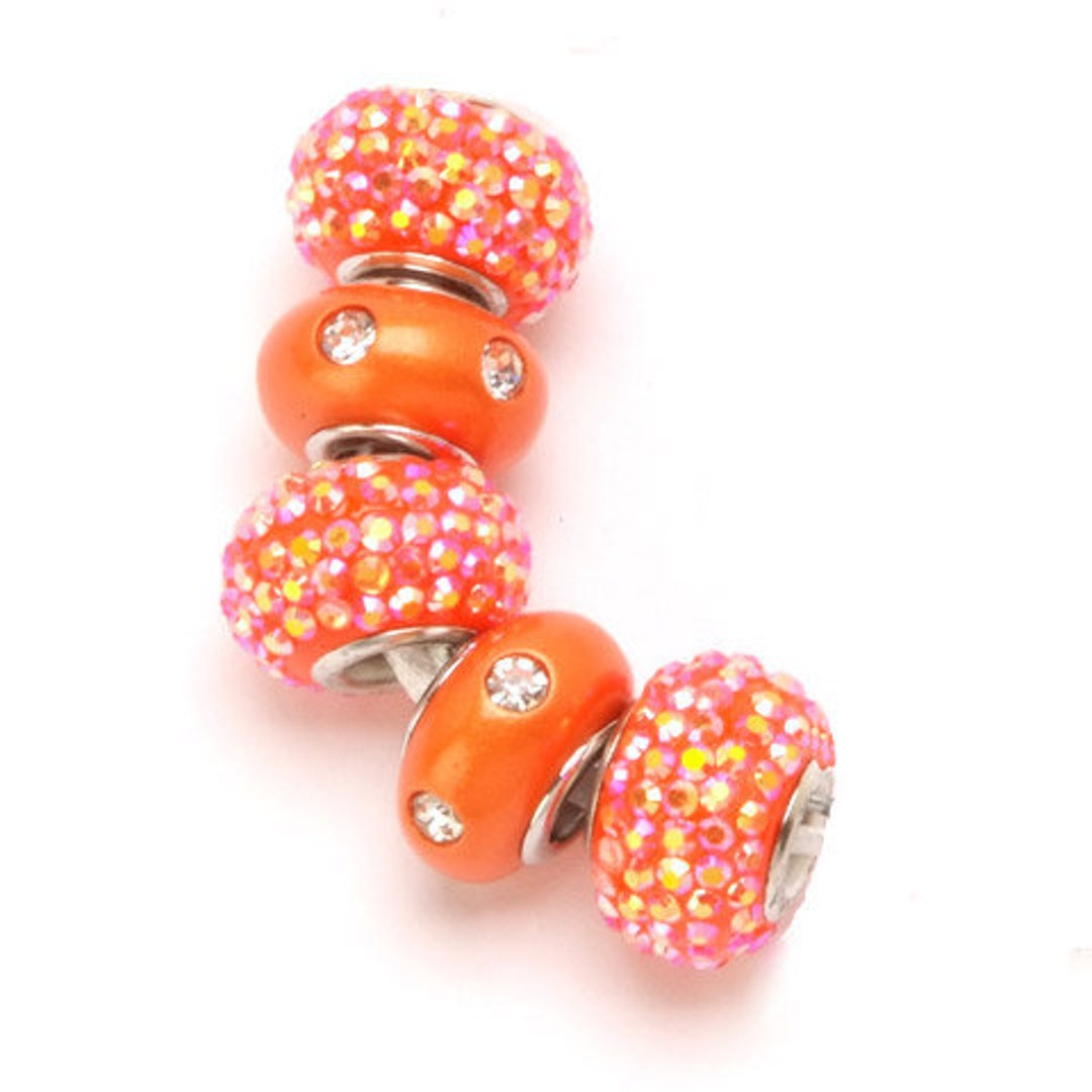 Orange Large Hole Lined Bead Strand Pandora Style Beads Mix and Mingle ...