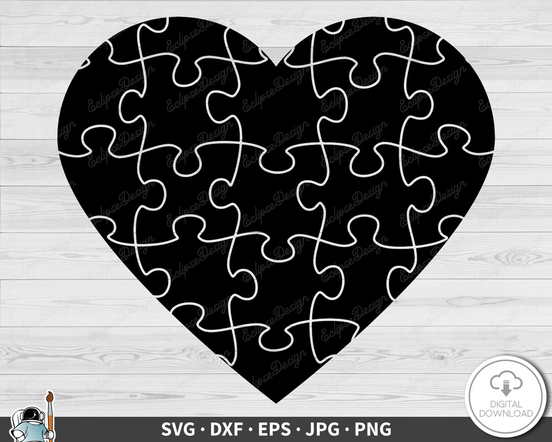 Heart Puzzle SVG Clip Art Cut File Silhouette Instant Digital Download ...