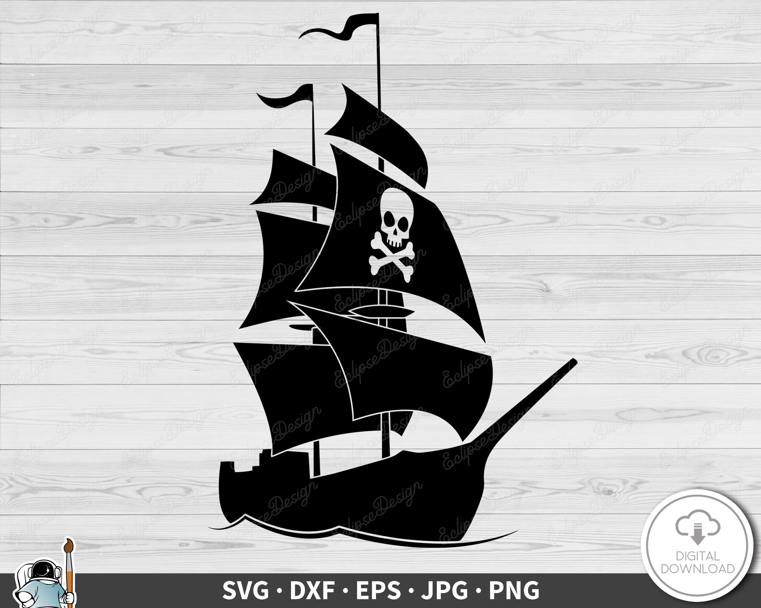 Pirate Ship Clipart Black And White