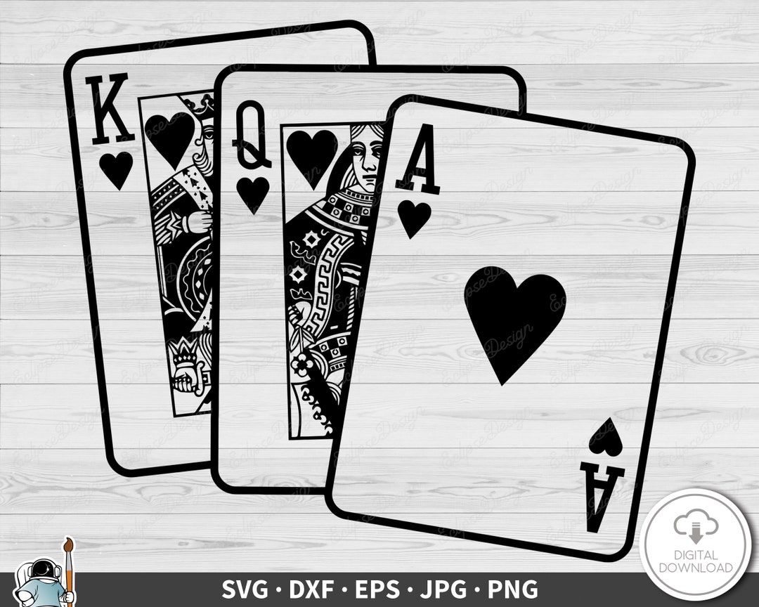 Playing Cards King Queen Ace of Hearts SVG Clip Art Cut File Silhouette ...
