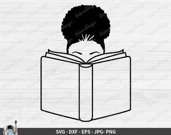 Girl With Book SVG Girl With Afro Reader Clip Art Vector | Etsy