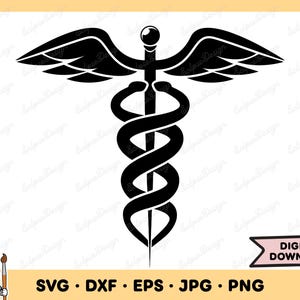 Caduceus SVG Medical Nurse Clip Art Caduceus Cut File Caduceus Silhouette Instant Digital ...