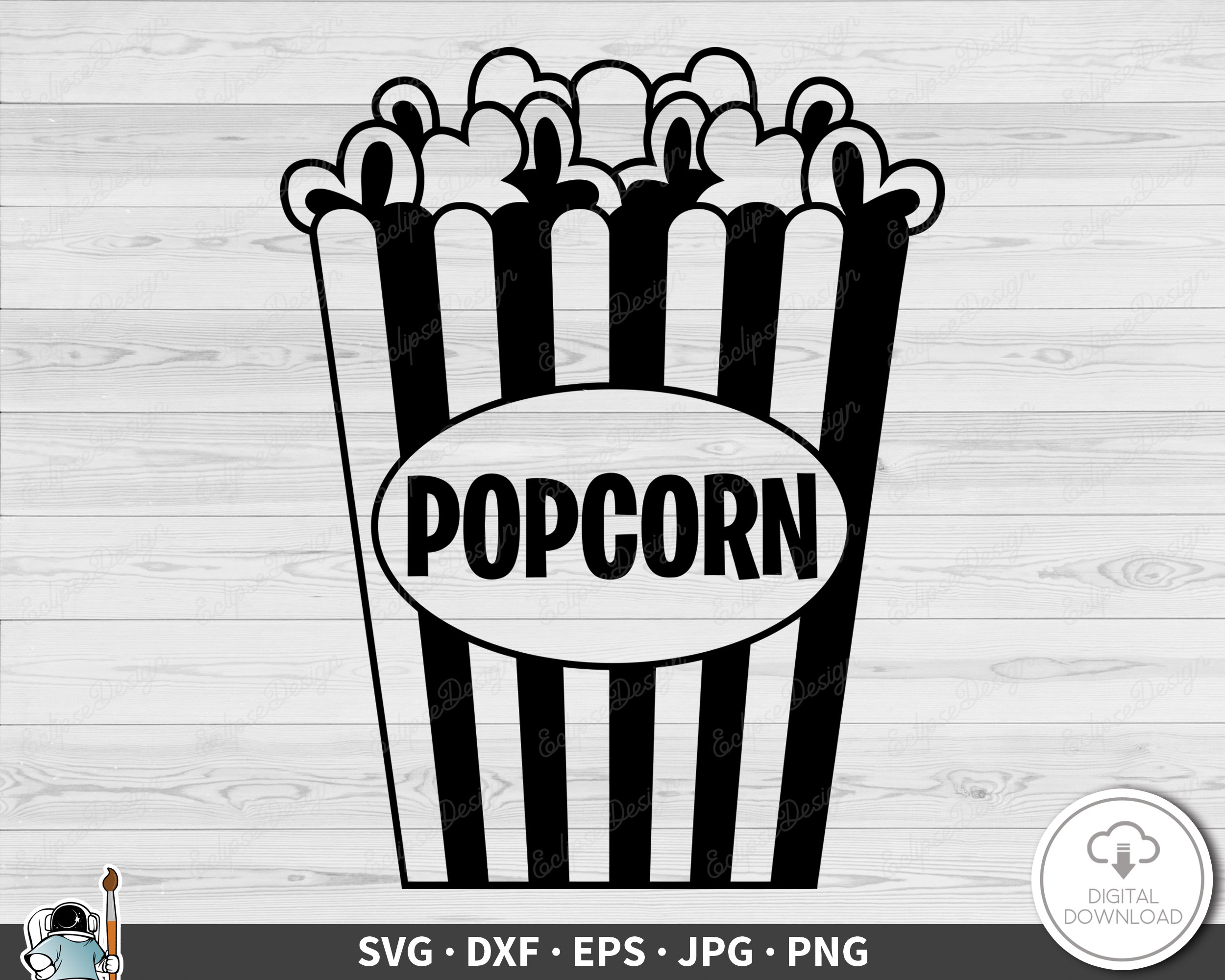 Movie Popcorn SVG Clip Art Cut File Silhouette Instant Digital Download ...