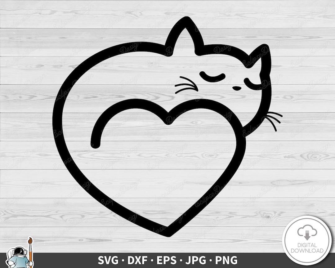 Pet Cat Heart Love SVG Clip Art Cut File Silhouette Instant Digital ...