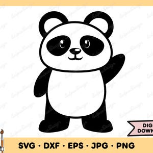 Panda Waving Hello SVG Panda PNG Panda Clip Art Cut File Silhouette ...