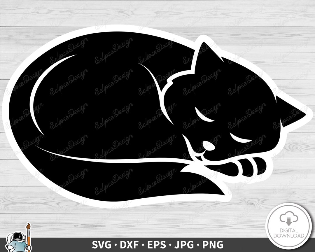 Sleeping Cat SVG Clip Art Cut File Silhouette Instant Digital Download ...