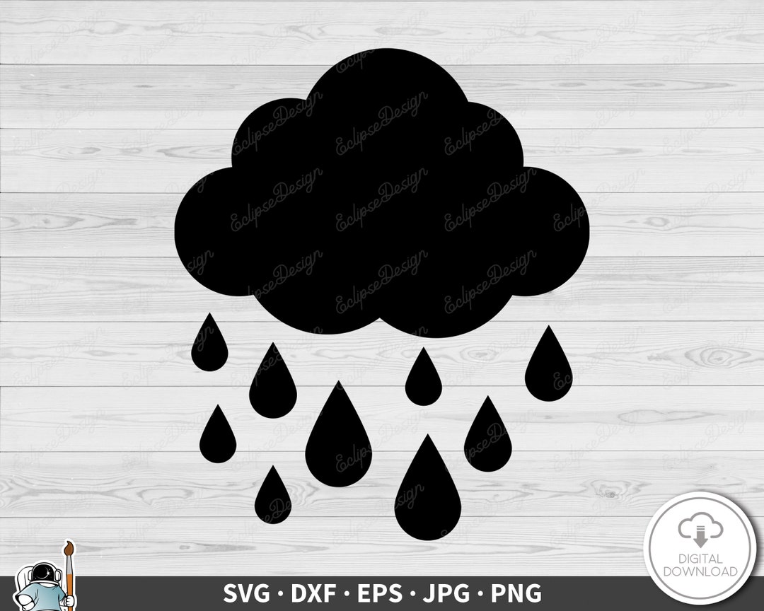 Rain Cloud SVG Rainy Weather Clip Art Cut File Silhouette Instant ...