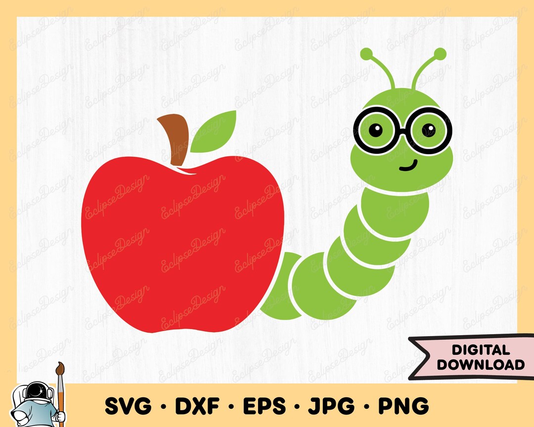 Apple and Worm SVG School Teacher Clip Art Teacher SVG Apple Cut File ...