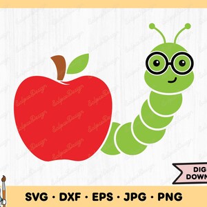 Apple and Worm SVG School Teacher Clip Art Teacher SVG Apple Cut File ...