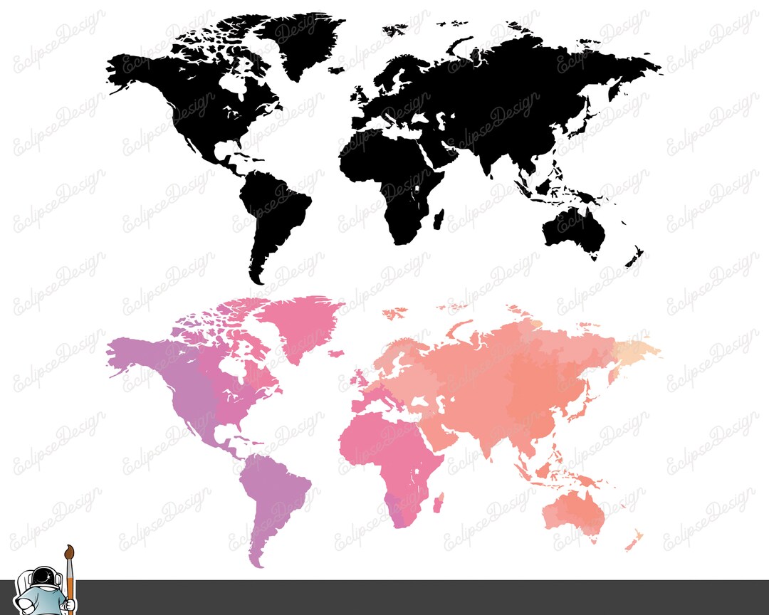 World Map SVG Continents Clip Art Cut File Silhouette Dxf - Etsy