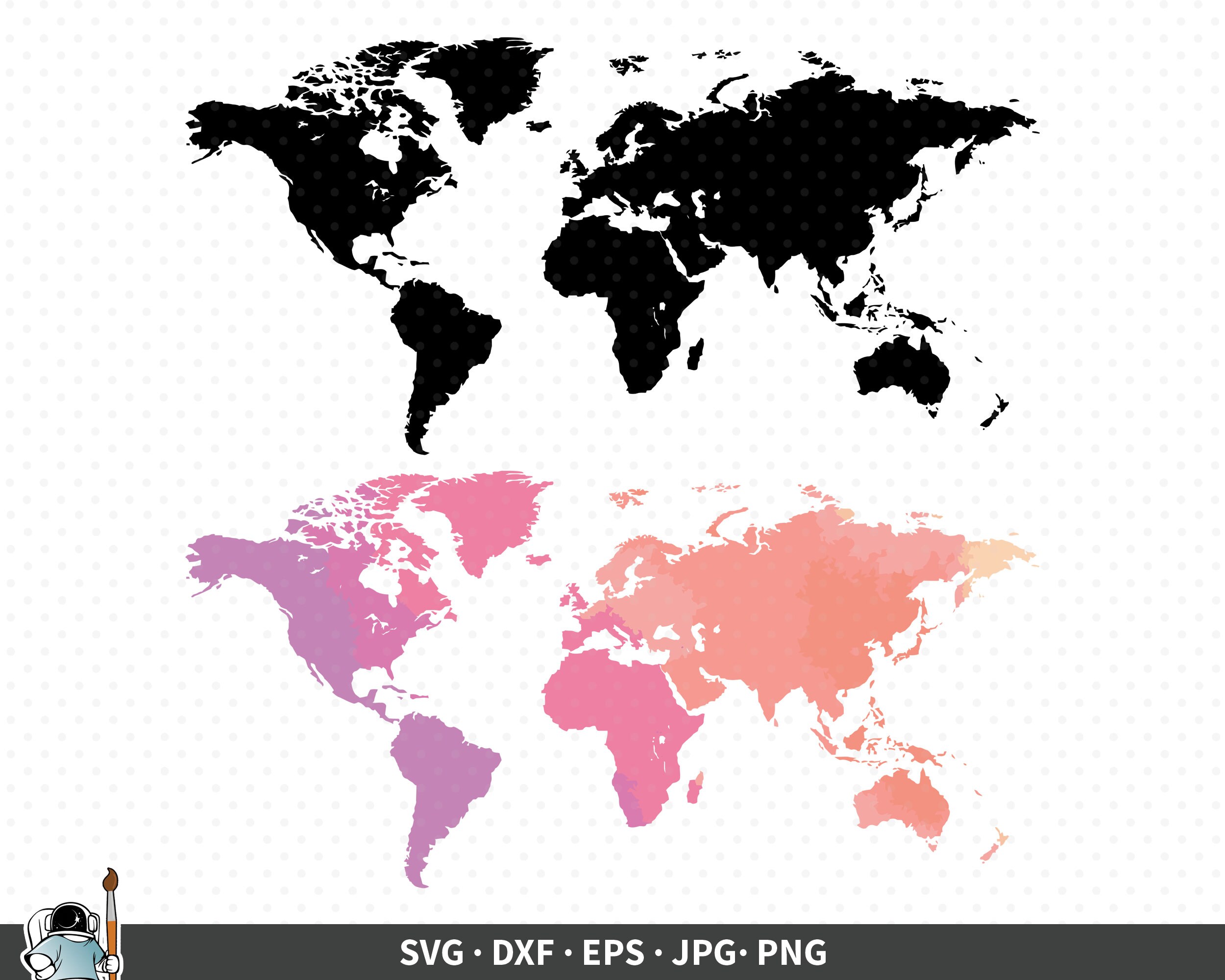 World Map SVG World Continents Clip Art World svg Map | Etsy