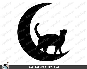 Cat Moon Silhouette - Etsy