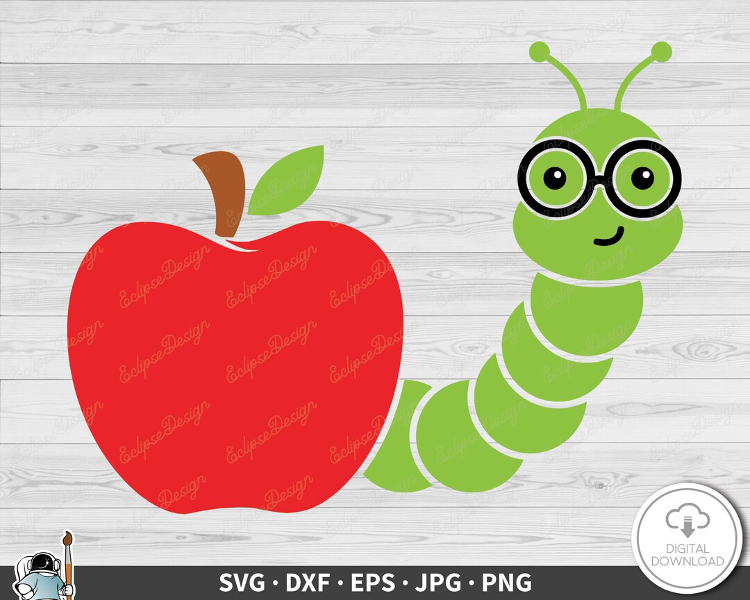 Apple and Worm SVG School Teacher Clip Art Cut File Silhouette Dxf Eps ...