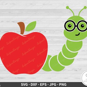Apple and Worm SVG School Teacher Clip Art Cut File Silhouette Dxf Eps ...