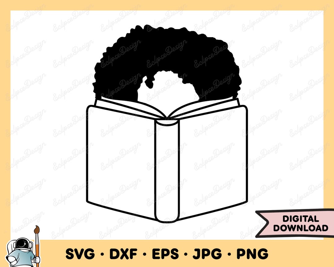 Girl With Book SVG Girl With Afro PNG Reader Clip Art Vector Reading ...