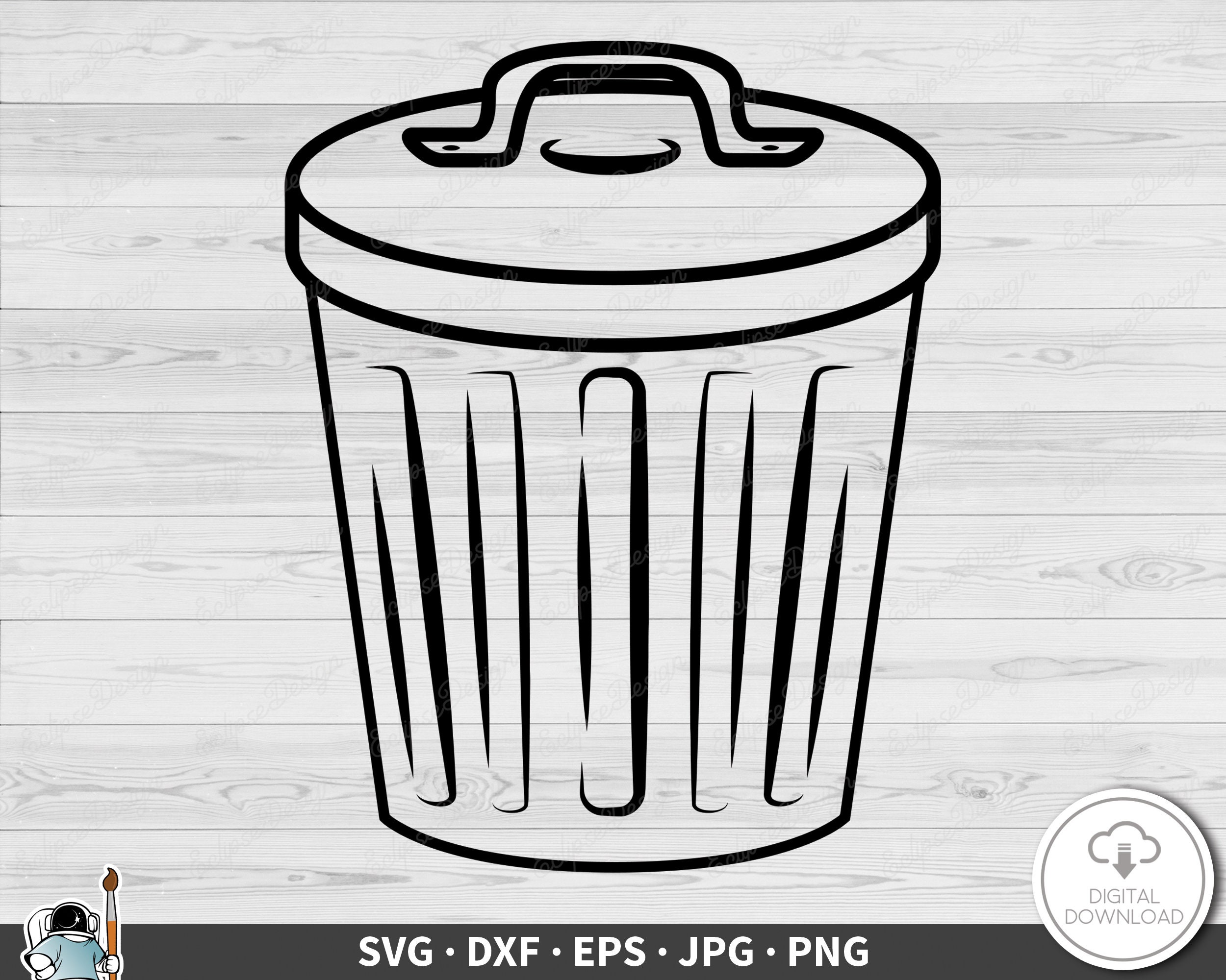 Trash Can SVG Garbage Clip Art Cut File Silhouette Instant Digital ...