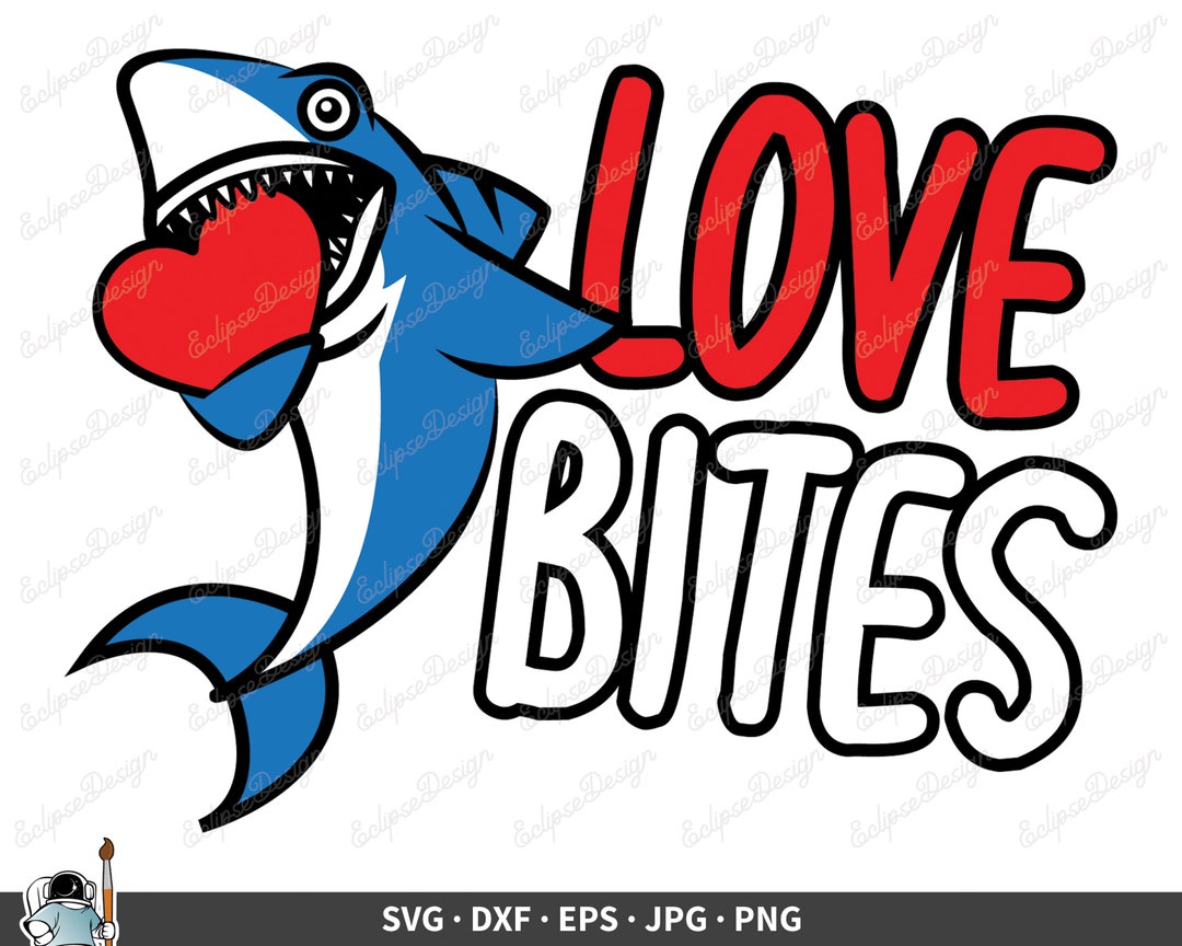 Shark Love Bites SVG Valentine Clip Art Cut File Silhouette - Etsy