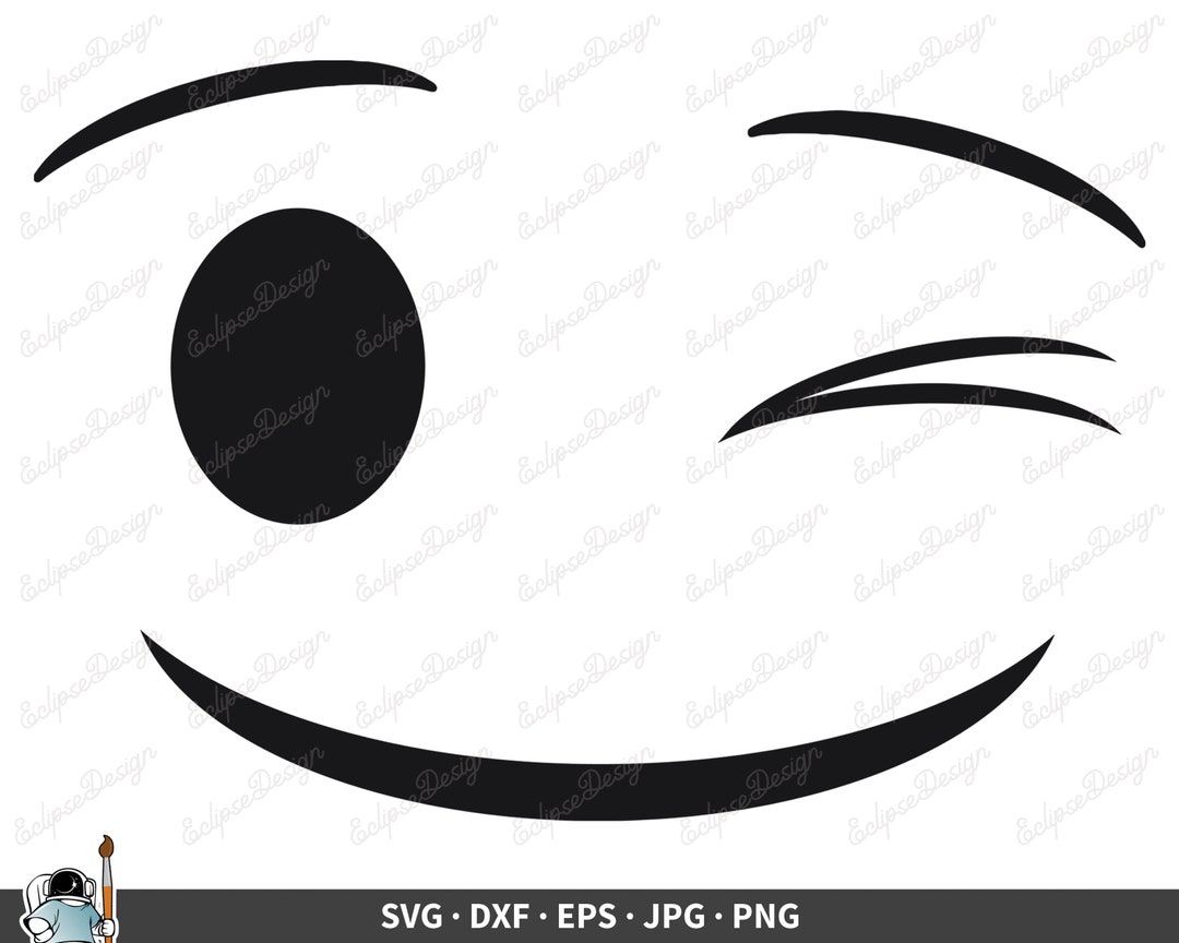 Winking Eye Smile Face SVG Clip Art Cut File Silhouette Dxf - Etsy