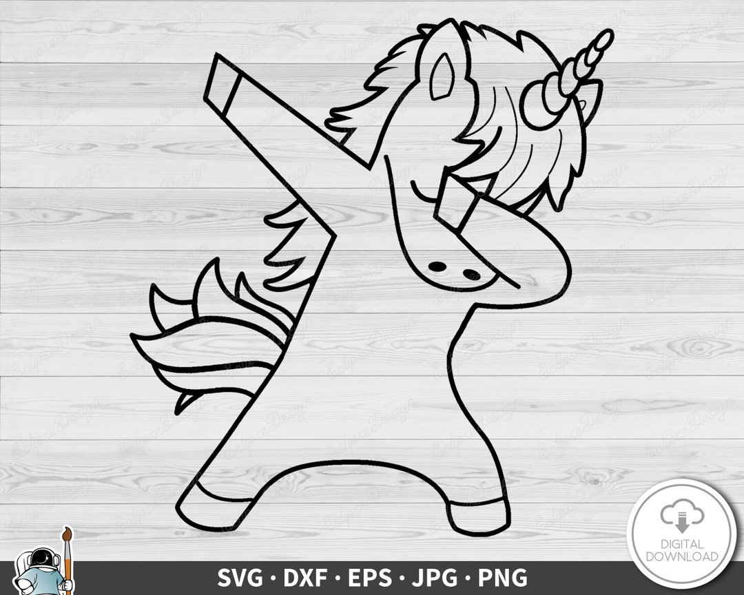 Dabbing Dancing Unicorn Outline SVG Clip Art Cut File Silhouette ...