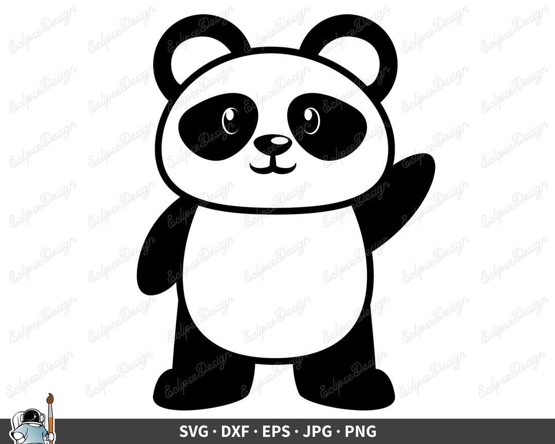 Panda Waving Hello SVG Clip Art Cut File Silhouette Dxf Eps - Etsy
