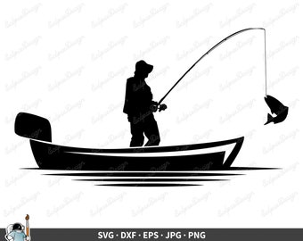 Fishing Dxf Svg Png Files Fisherman Fish Boat - Etsy