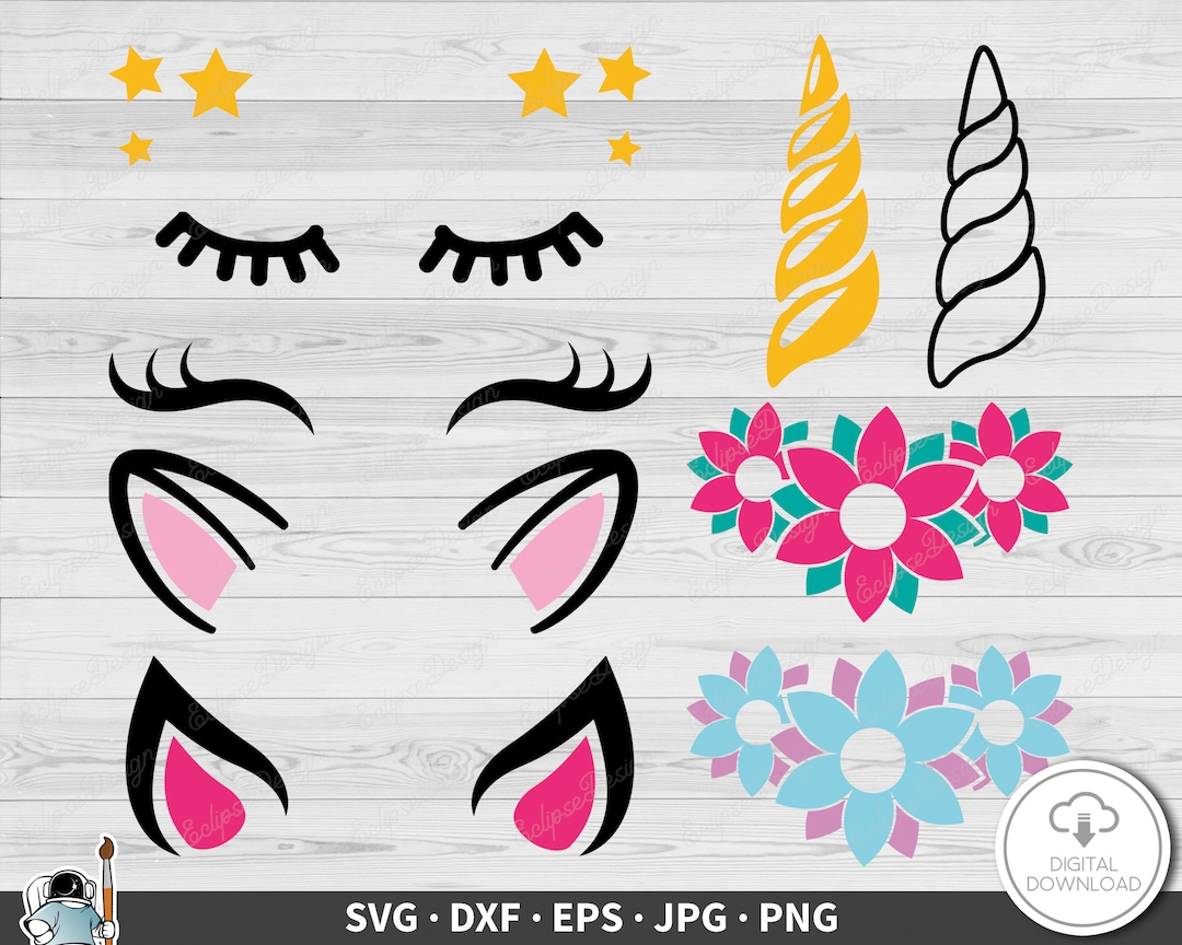 Unicorn Kit SVG Face and Horns Clip Art Cut File Silhouette Instant ...