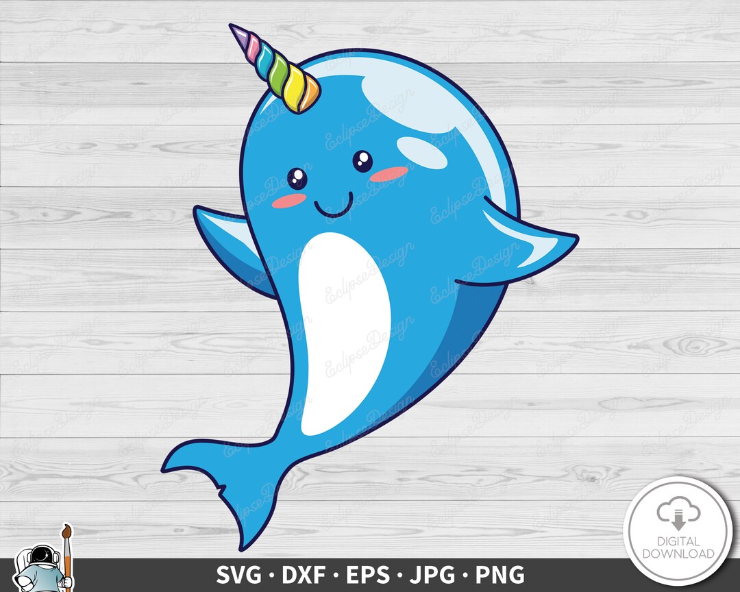 Cute Narwhal SVG Clip Art Cut File Silhouette Instant Digital Download ...