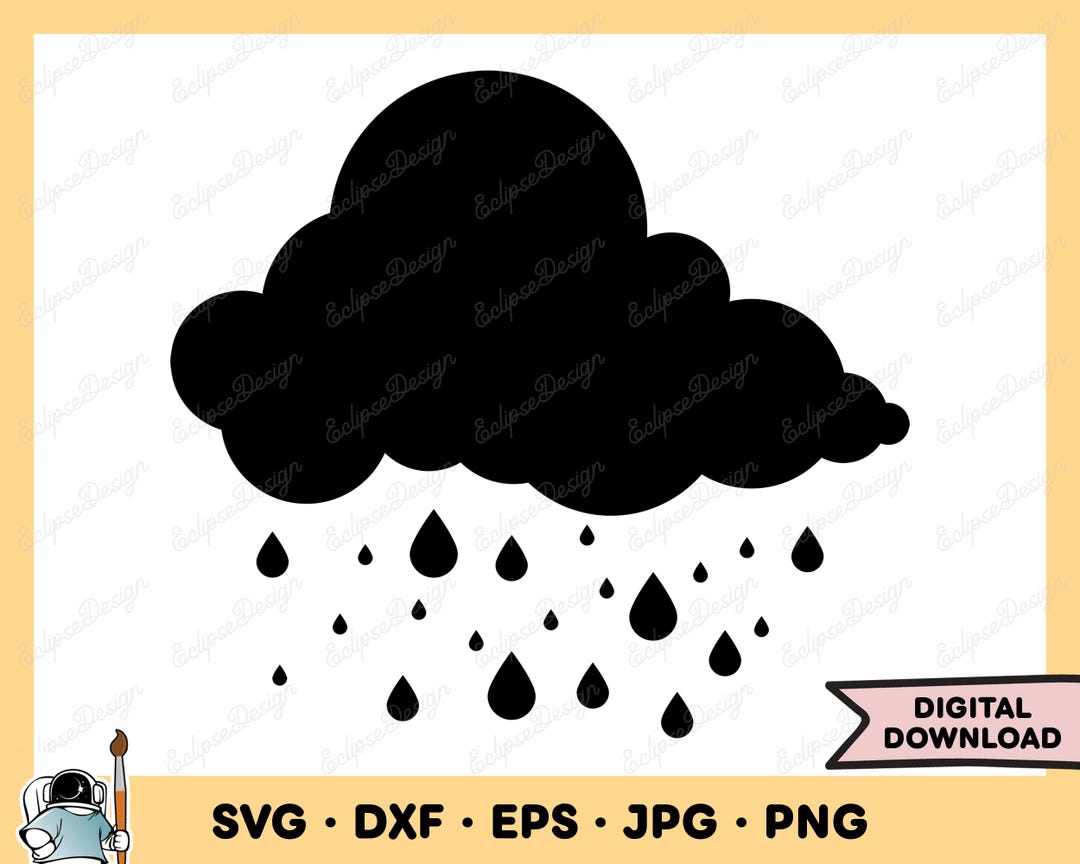 Cloud Rain SVG Raincloud Clip Art Raincloud Cut File Silhouette Instant ...