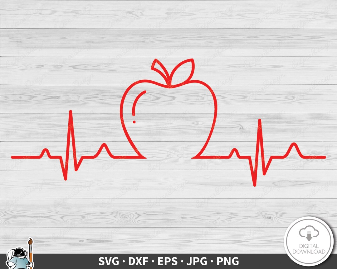 Apple Teacher Heartbeat SVG Clip Art Cut File Silhouette Dxf Eps Png ...